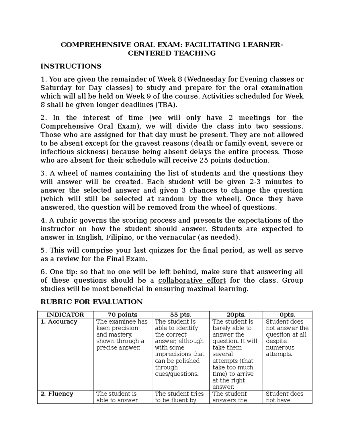 Comprehensive ORAL EXAM FLCT - COMPREHENSIVE ORAL EXAM: FACILITATING ...