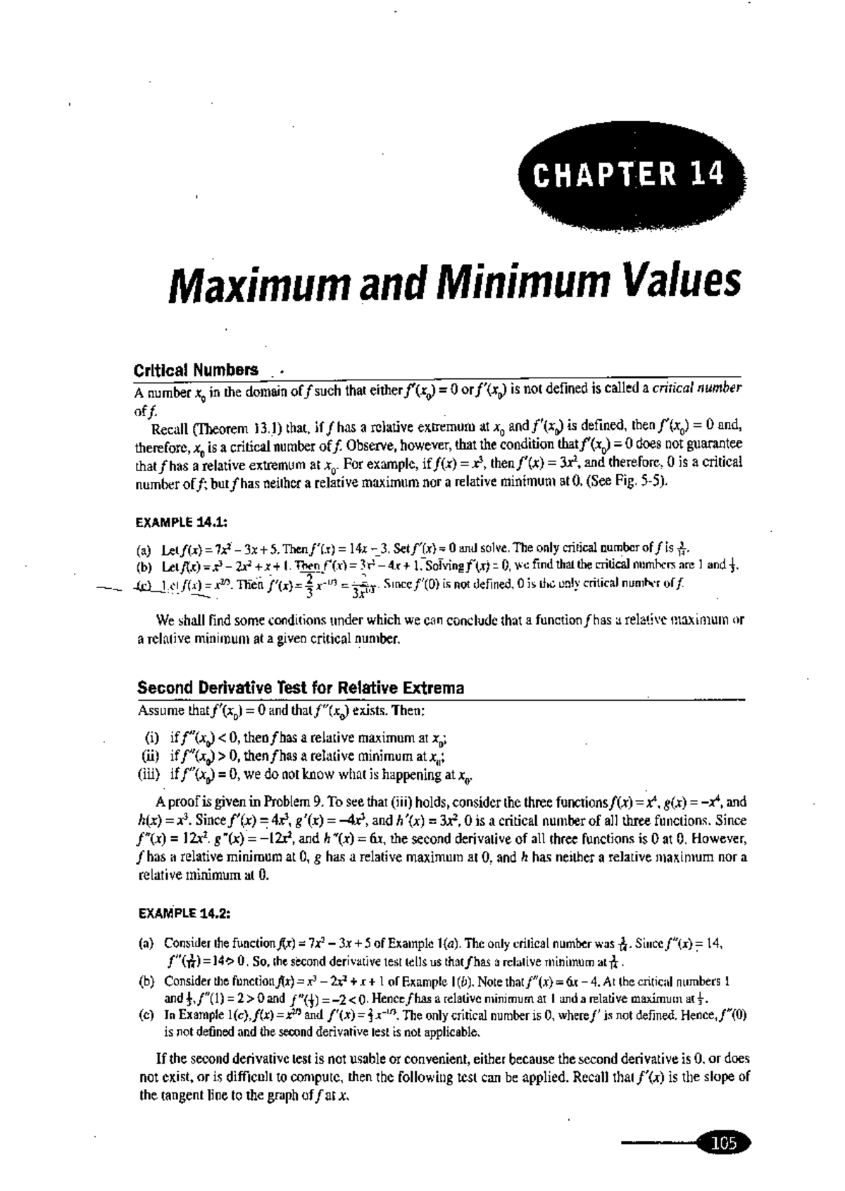 Maxima- Minima - Lecture Material - Maximum and Minimum Values Critical Numbers . A number Xo in ...