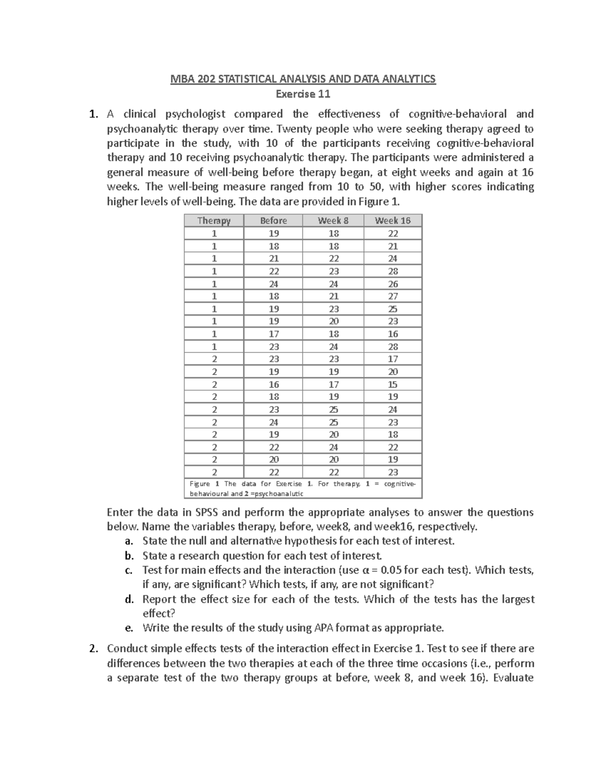 Exercise SPSS 11 - Research Methods - MBA 202 STATISTICAL ANALYSIS AND ...