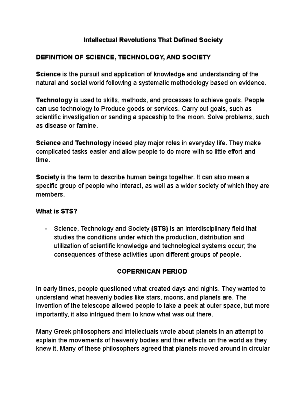Intellectual Revolutions That Defined Society Study Guide ...