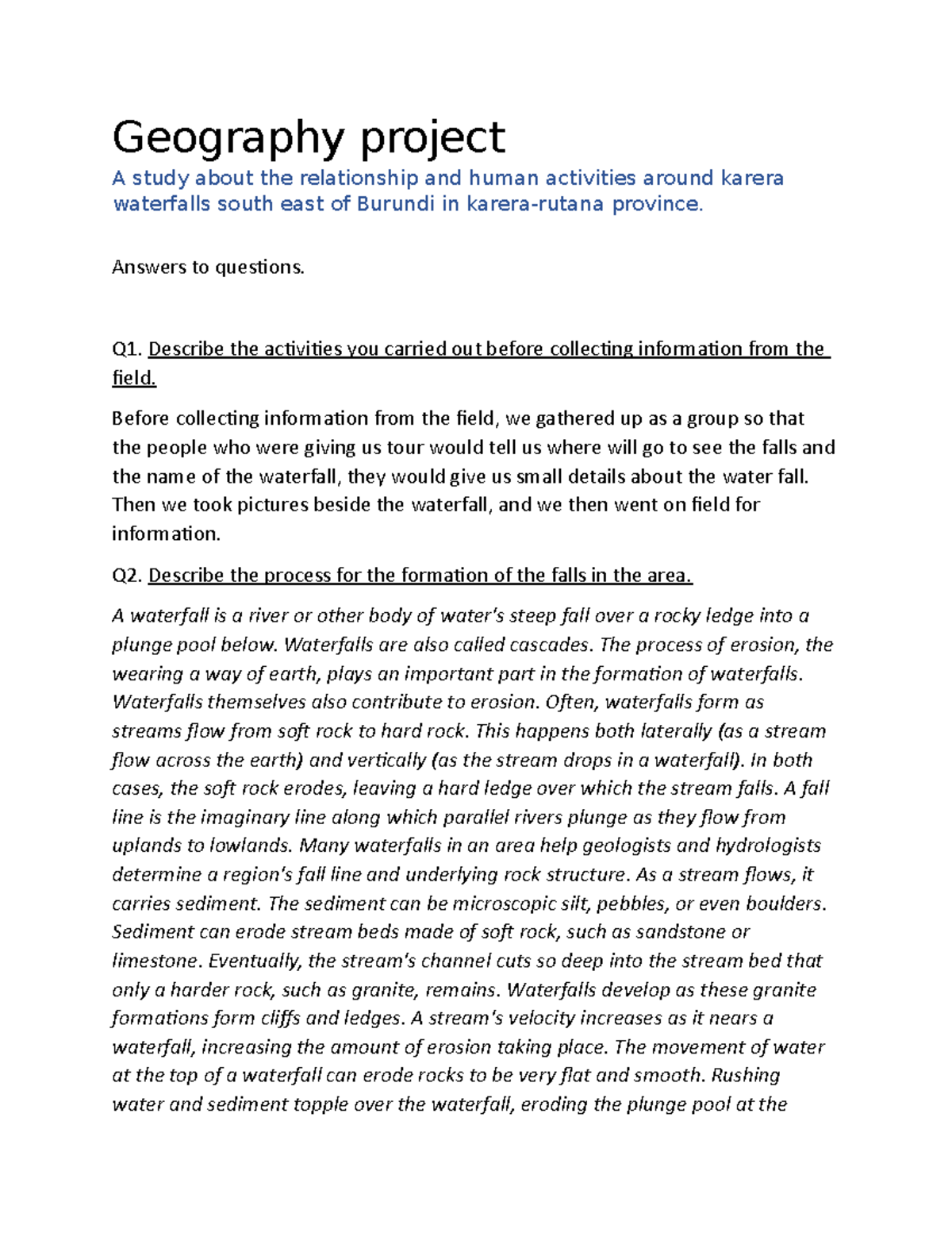 Geography project - dddd - Geography project A study about the ...