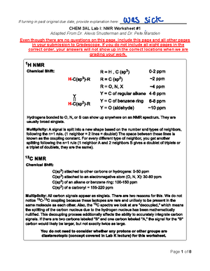 J. NMR Worksheet 1 - Name: _______________________________TA/Lab ...