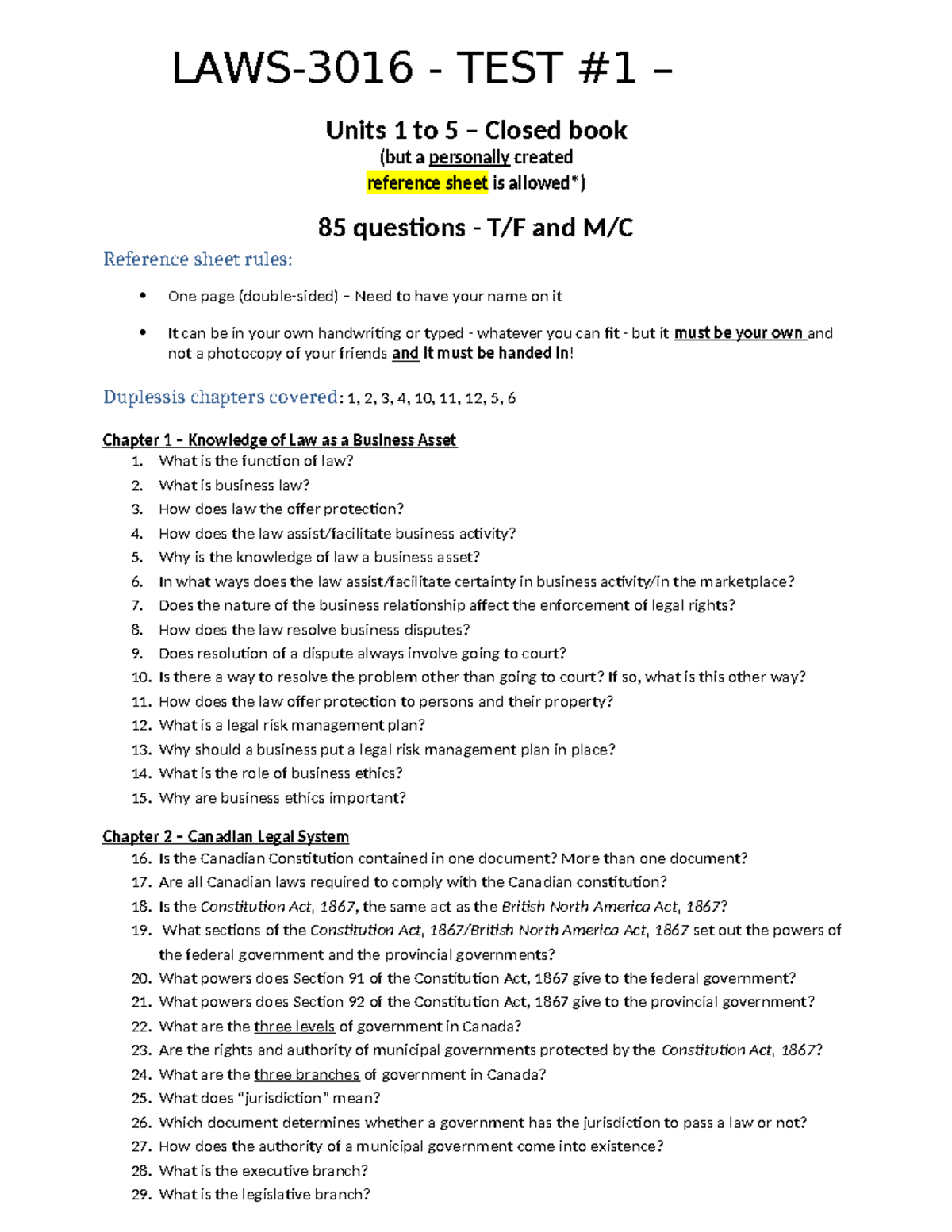 Test 1 - Chapters covered etc - F24 - Study Guide Units 1 to 5 – Closed ...