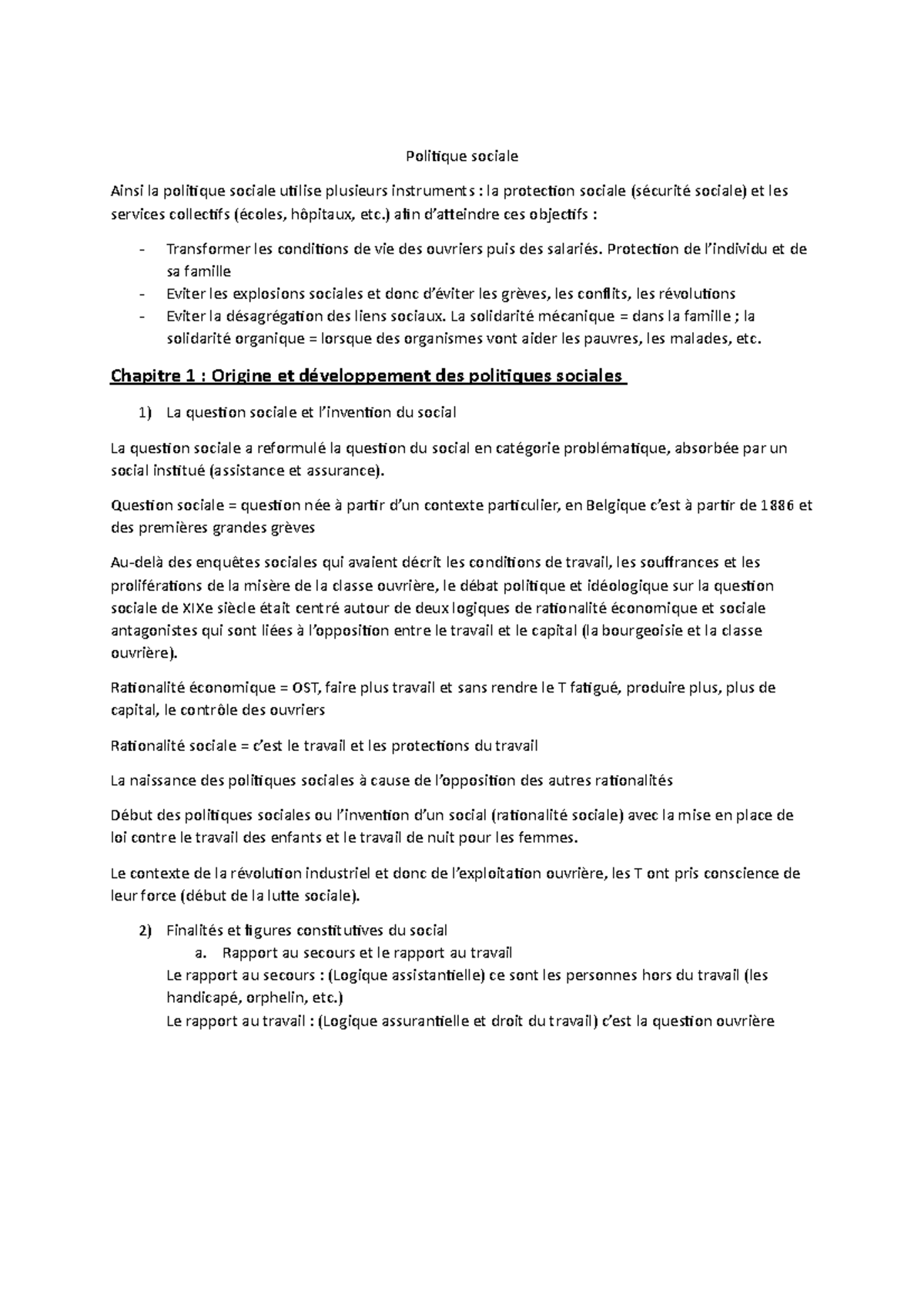 Politique sociale - Cours et note - Politique sociale Ainsi la ...