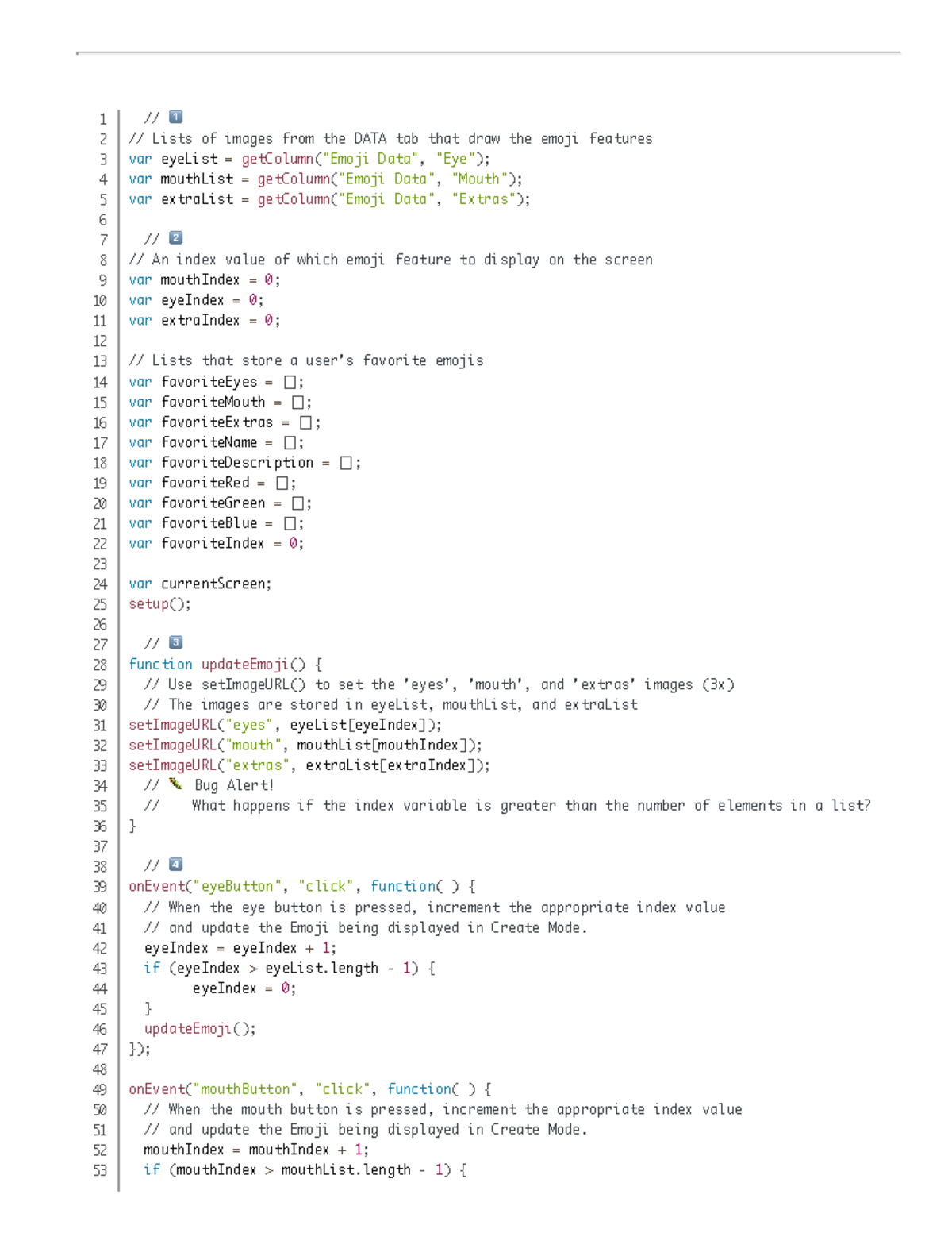 Emojie+maker+coding lw - // // Lists of images from the DATA tab that ...