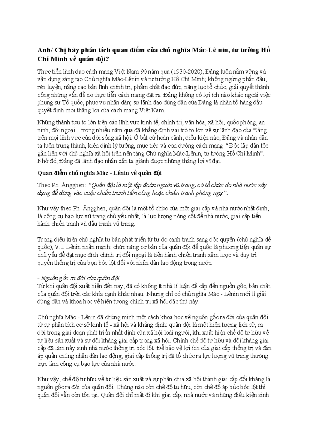 Diễn đàn HP1 - tư tưởng - Anh/ Chị hãy phân tích quan điểm của chủ nghĩa Mác-Lê nin, tư tưởng Hồ ...