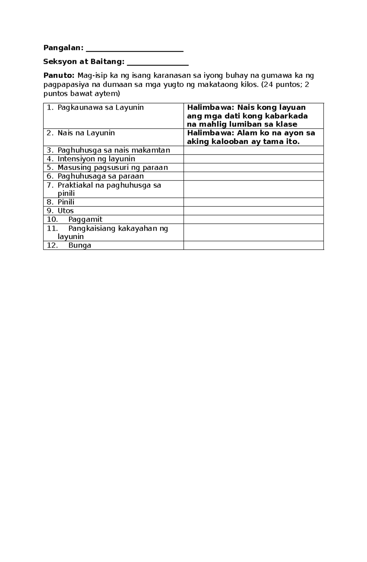 Gawain 1 lesson 2 - Pangalan: ___________________________ Seksyon at Baitang ...