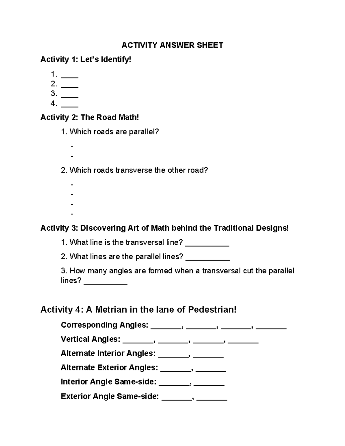 Activity Answer Sheet - ACTIVITY ANSWER SHEET Activity 1: Let’s ...