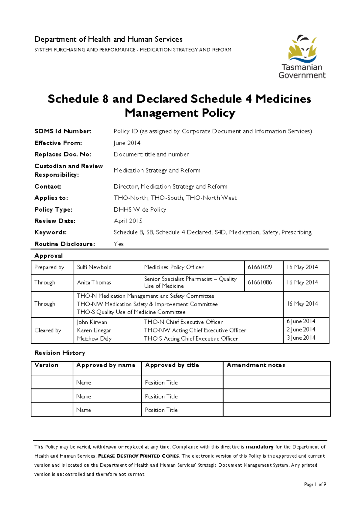SPP MSR Policy Schedule 8 and Declared Schedule 4 Management 2014 0804 ...