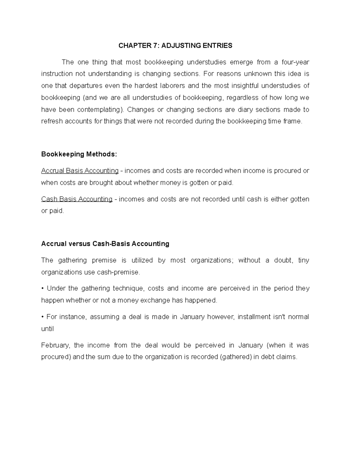 Chapter 7-THE Adjusting Entries - CHAPTER 7: ADJUSTING ENTRIES The one ...