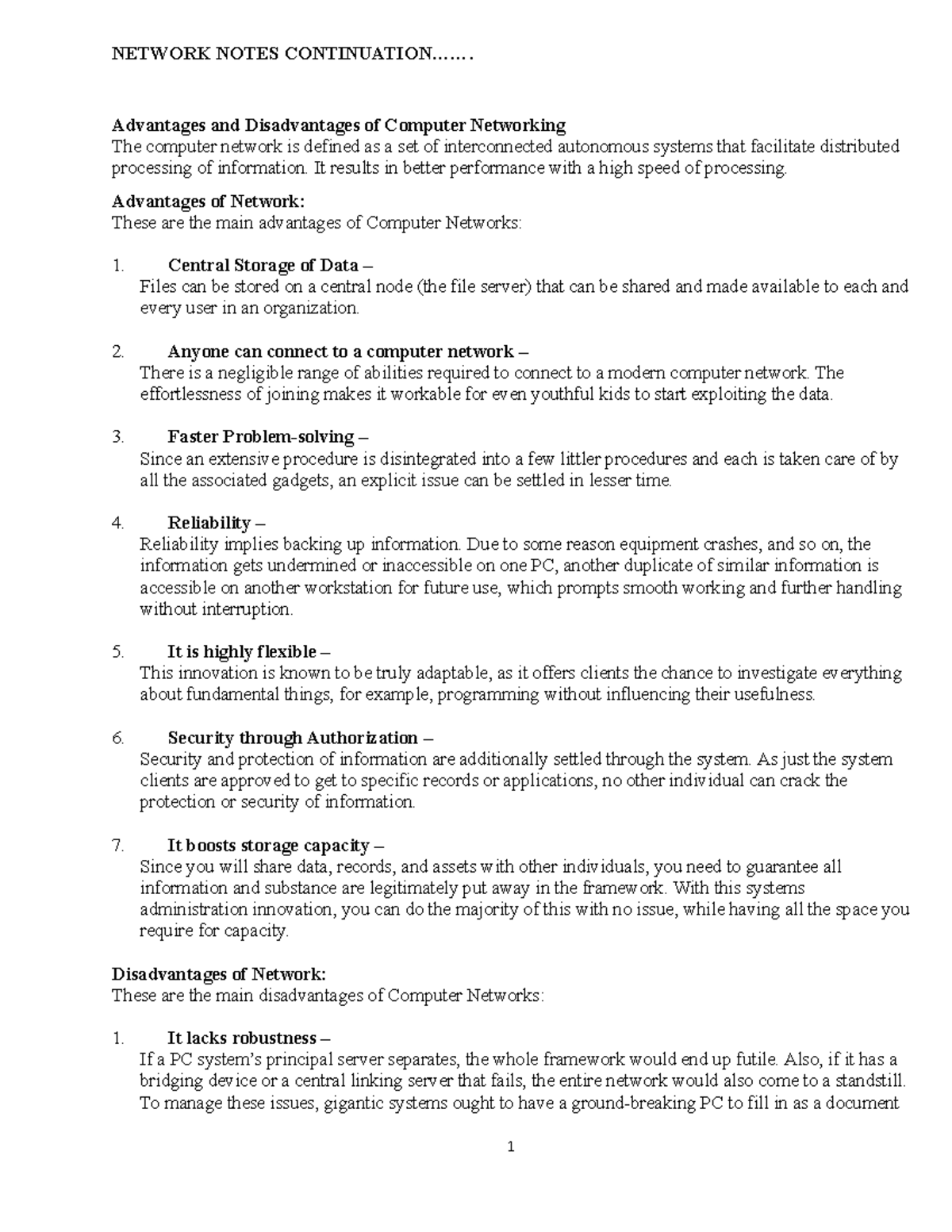 Network Notes Continuation - NETWORK NOTES CONTINUATION ...