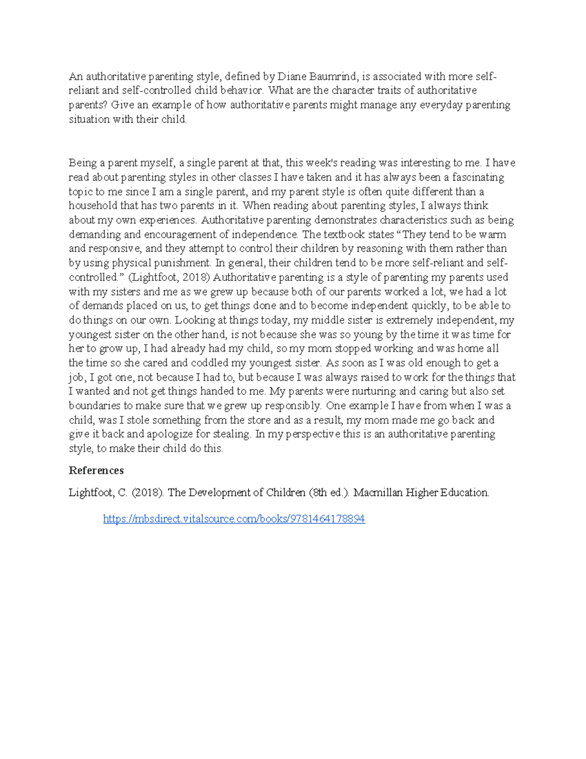 PSY 321 6-1 Discussion - Assignment - An authoritative parenting style ...