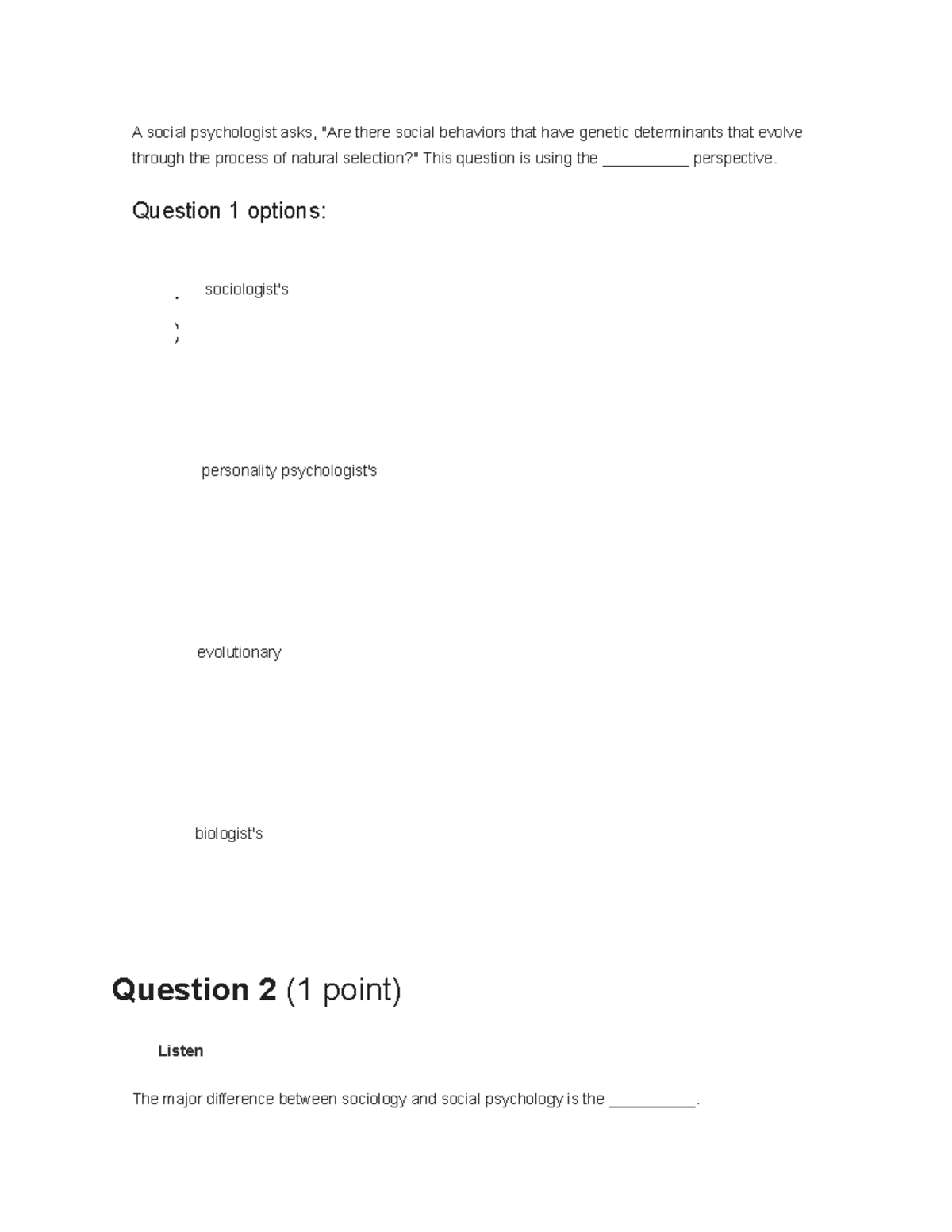 PSYC 235 quiz 1 - Google Docs - A social psychologist asks, "Are there ...