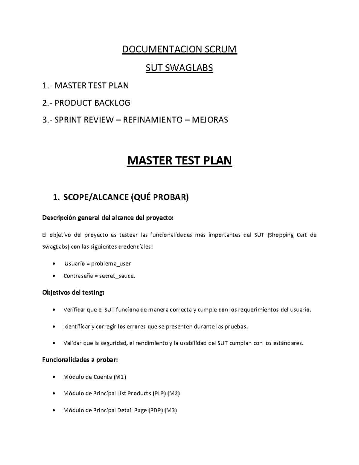 Master Test Plan - jghdddddddddddddddd - DOCUMENTACION SCRUM SUT ...