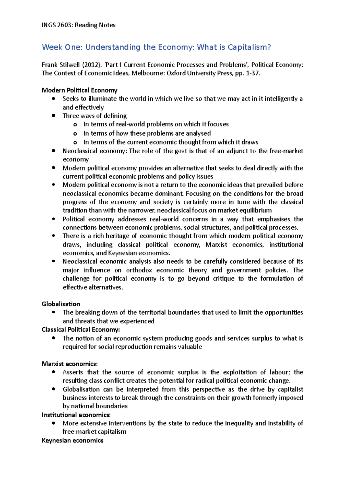 Reading Notes - Week One: Understanding the Economy: What is Capitalism ...