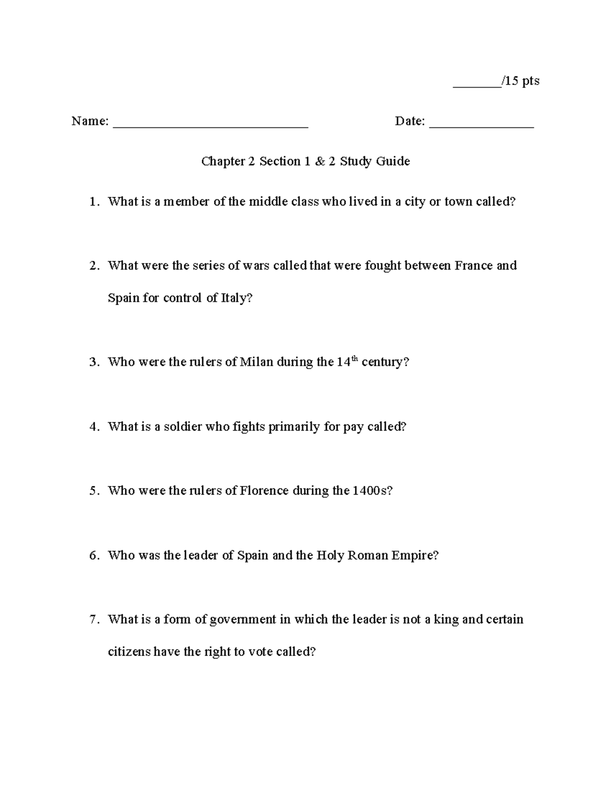 Chapter 2 lesson 1 and 2 study guide - _______/15 pts Name ...