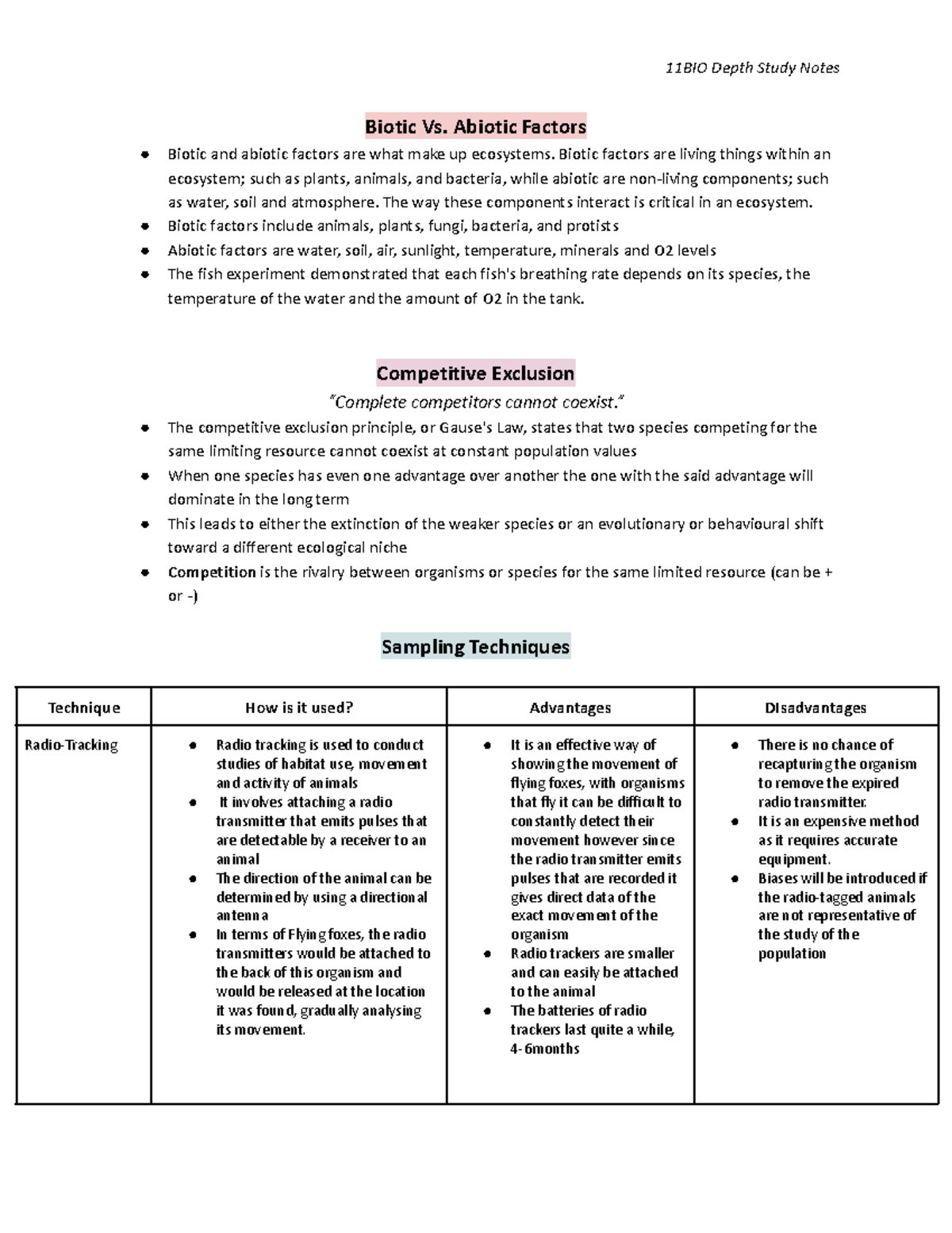 Biological Diversity + Ecosystems Dynamics Depth Study Notes Bio22 ...