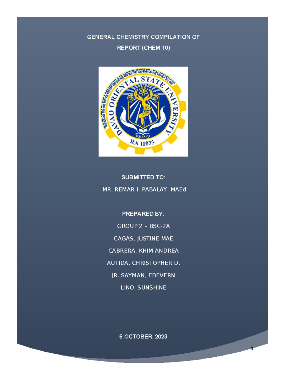 General Chemistry Compilation OF Report 1 - GENERAL CHEMISTRY ...