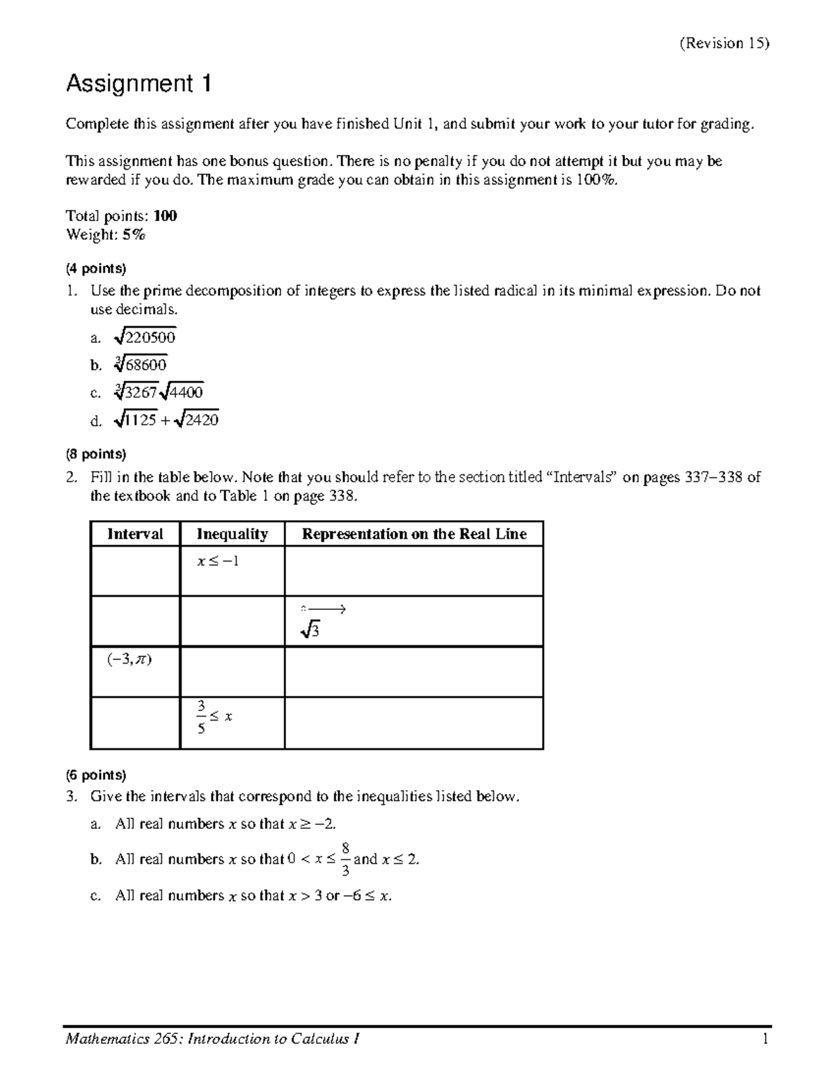 Assignment 01 - Numbers - Assignment 1 Complete this assignment after ...