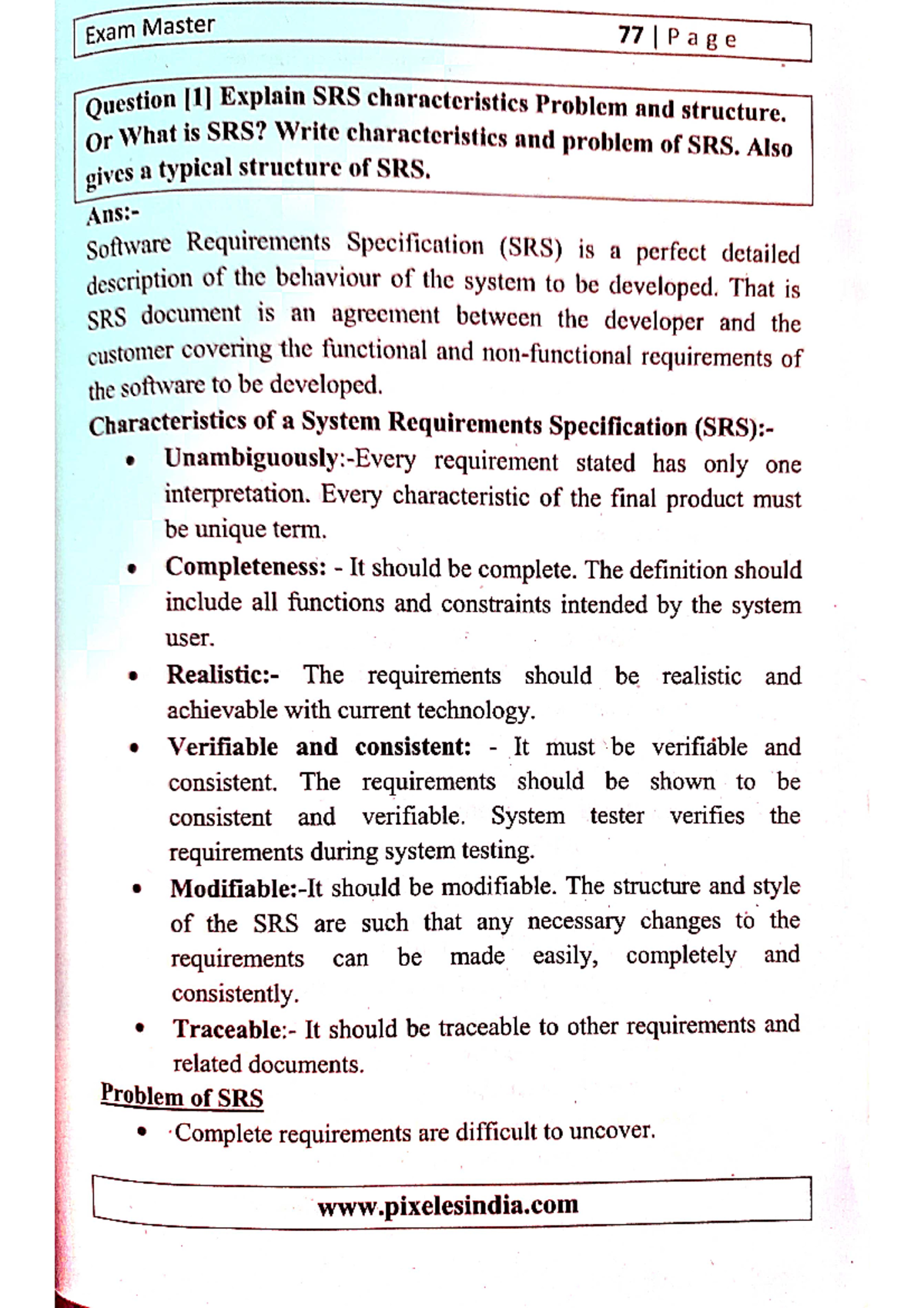 SAD Chapter 7 - Explain the SRS characteristics - Systems Analysis and Design - Studocu