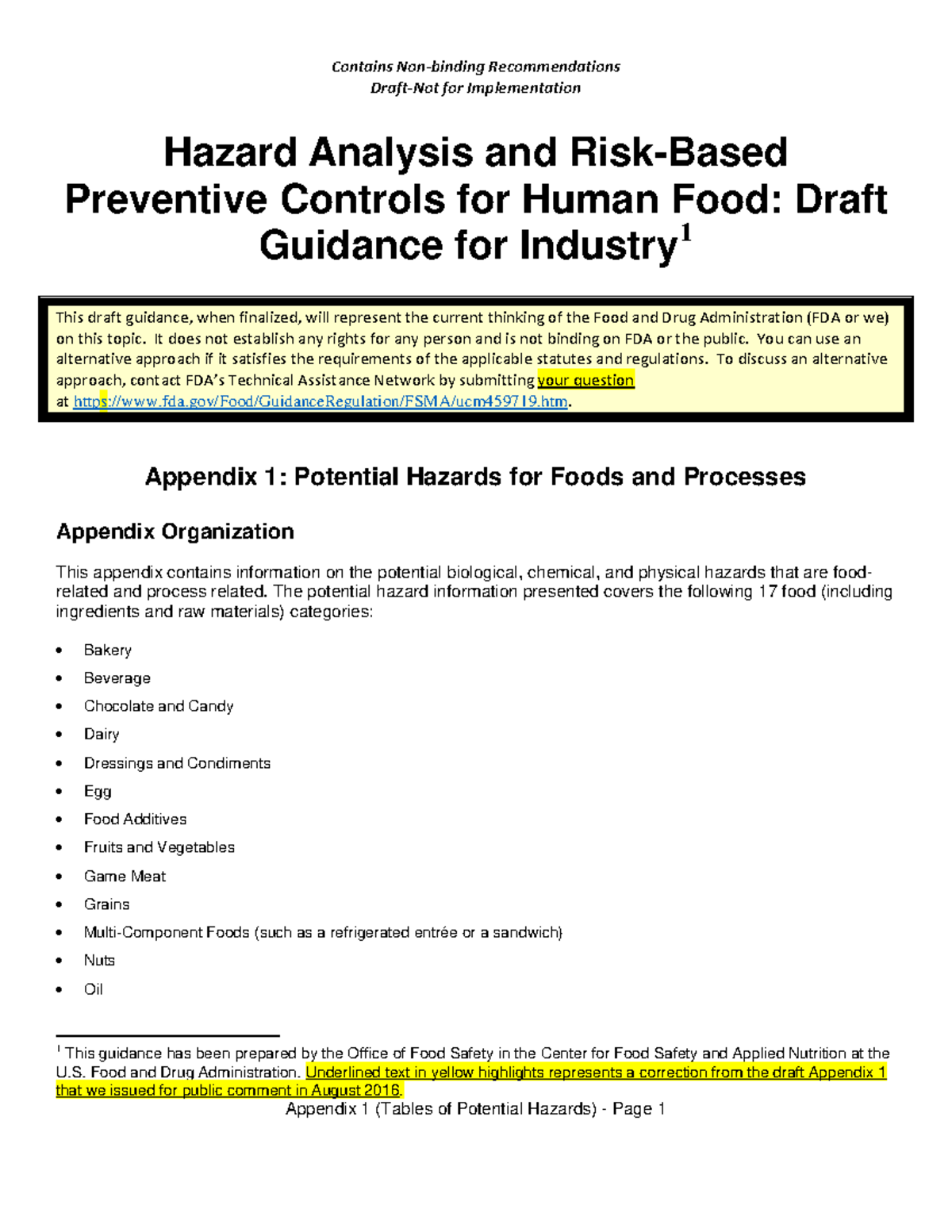 Draft Guidance for Industry Hazard Analysis and Risk Based Preventive ...