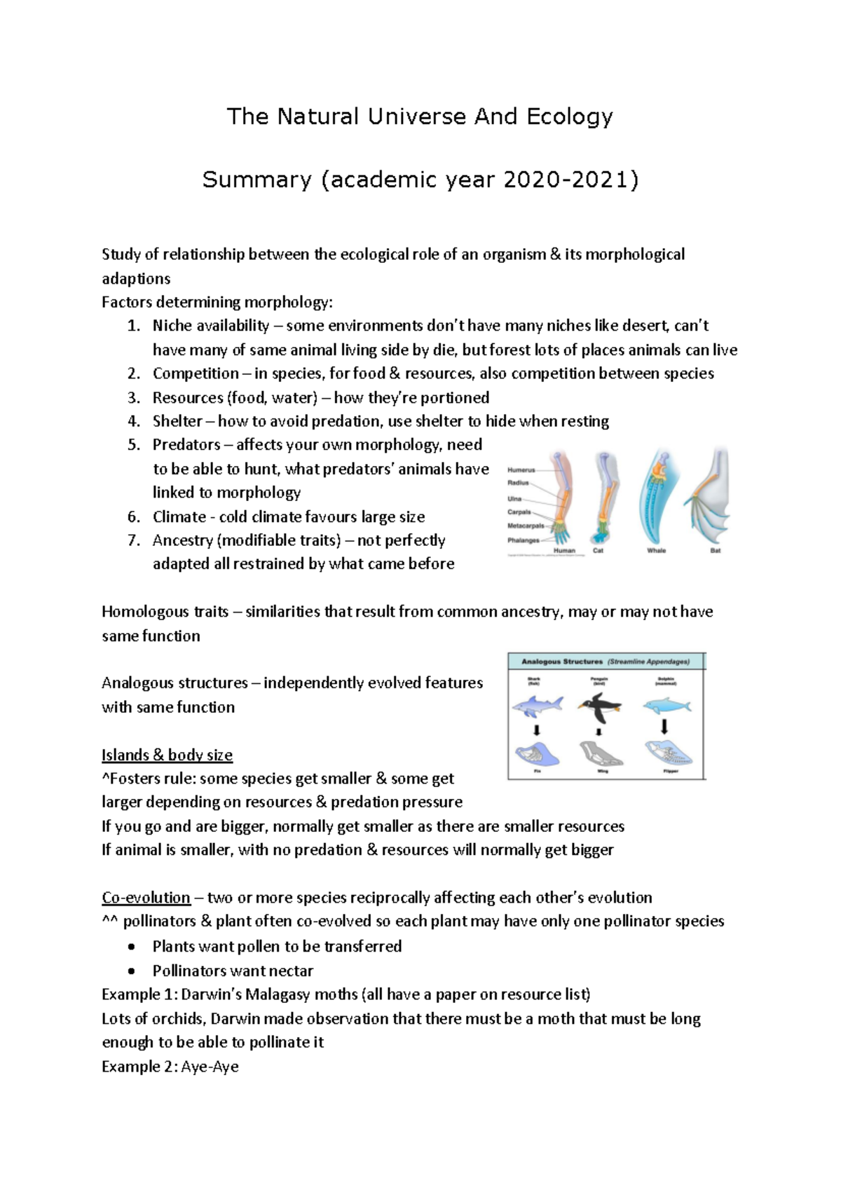 The Natural Universe And Ecology summary 20202021 - The Natural ...