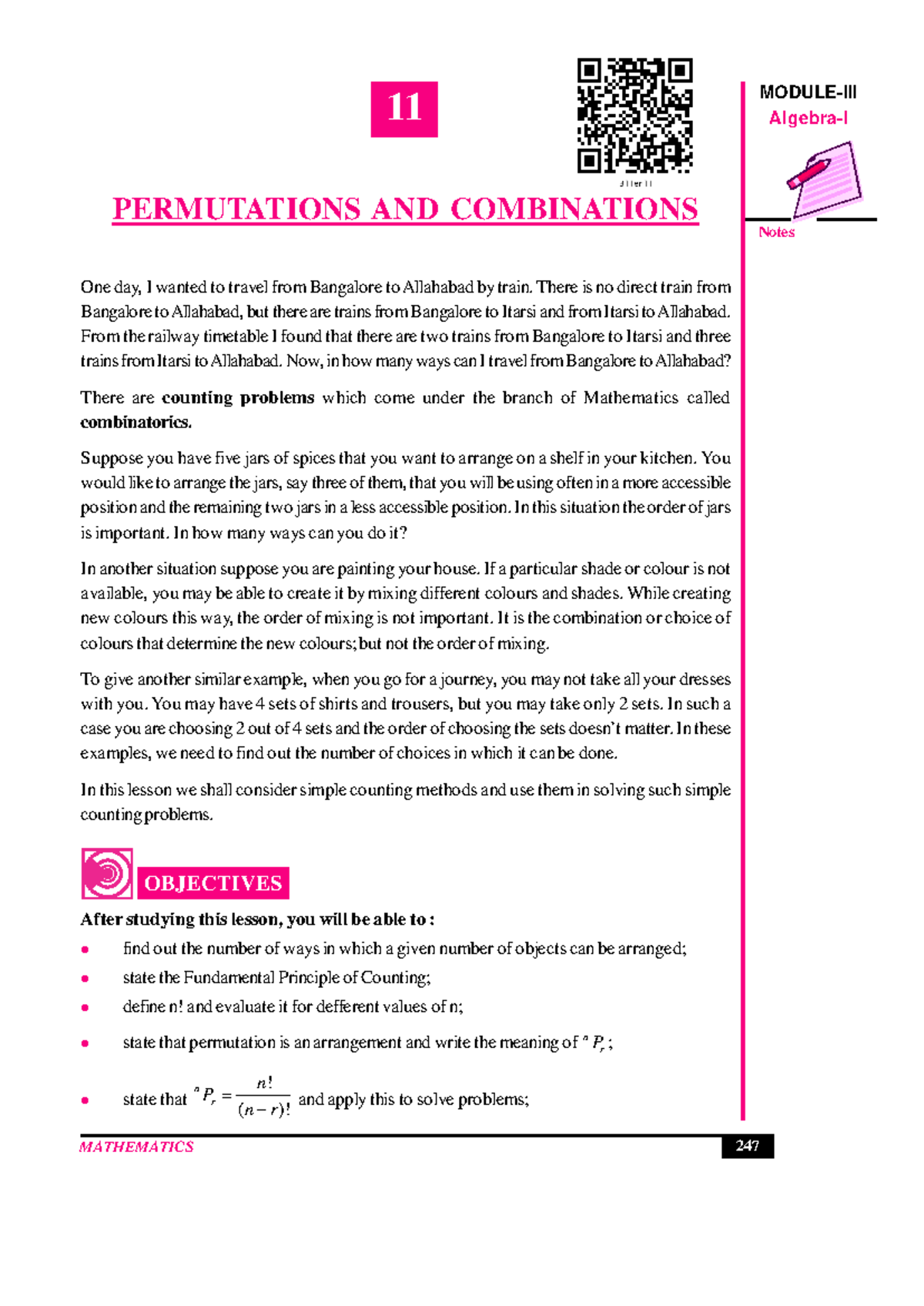 311 Maths Eng Lesson 11 - Study - Notes MODULE-III Algebra-I 11 ...