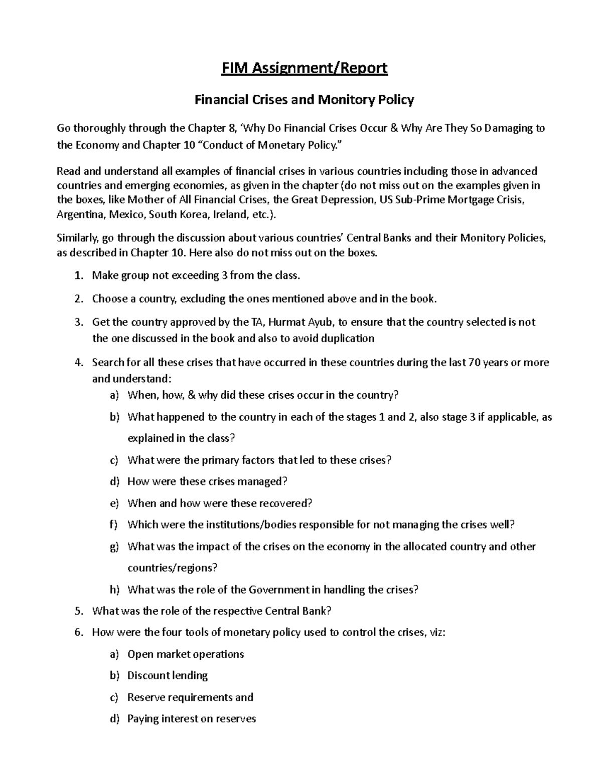 FIM Assignment-Financial Crises and Monitory Policy-Spring 2022 - FIM ...