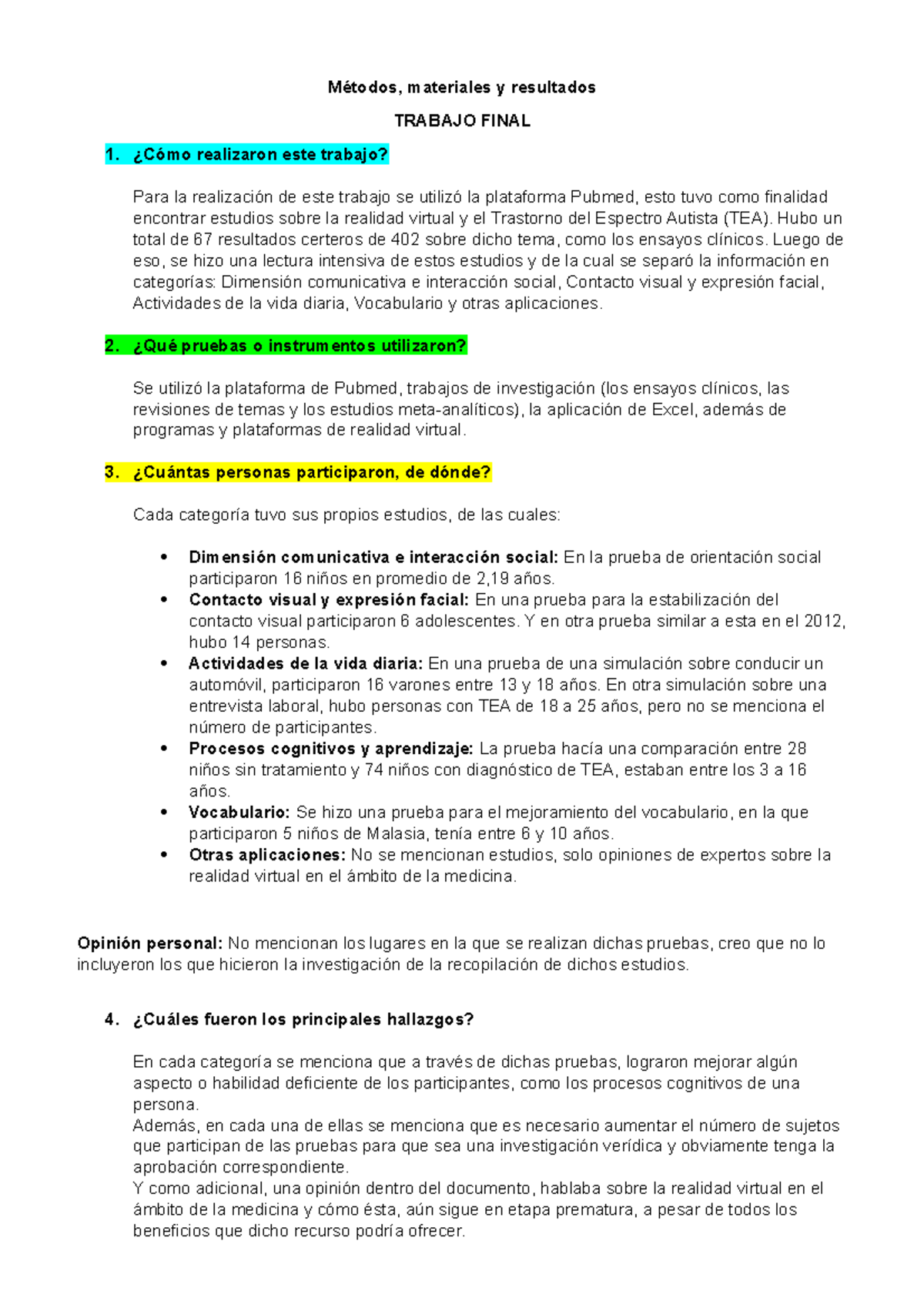 Métodos, materiales y resultados Trabajo Final - Métodos, materiales y ...