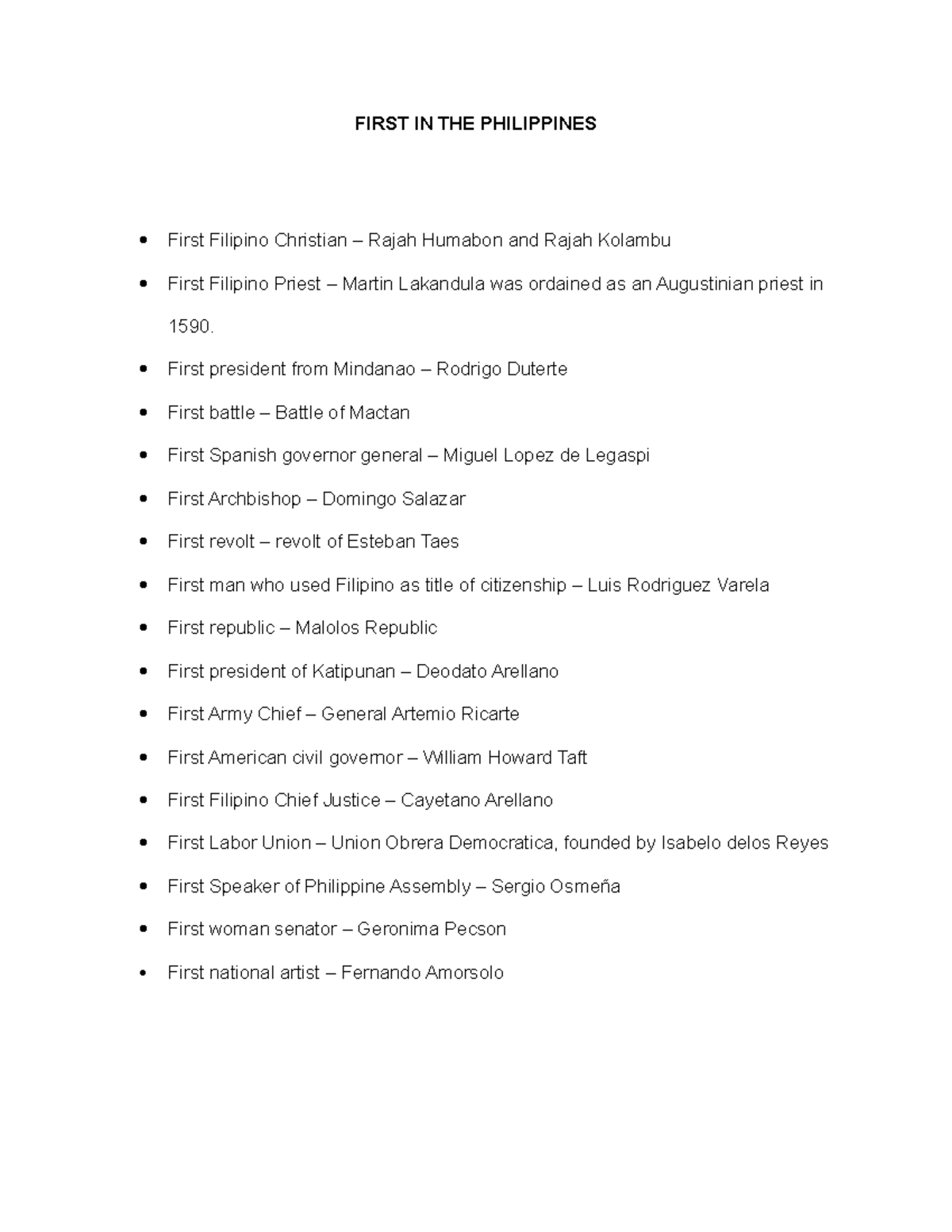 First In The Philippines - FIRST IN THE PHILIPPINES First Filipino ...