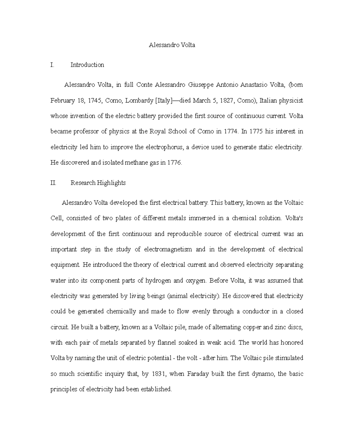 The Evolution of Battery - Alessandro Volta I. Introduction Alessandro ...
