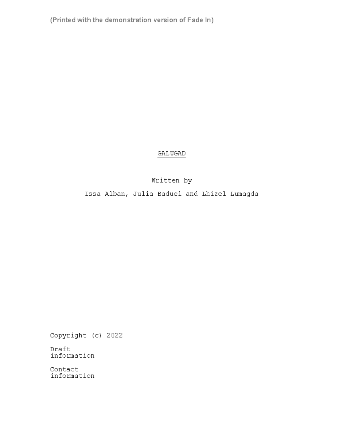 Galugad - AWD - GALUGAD Written by Issa Alban, Julia Baduel and Lhizel ...