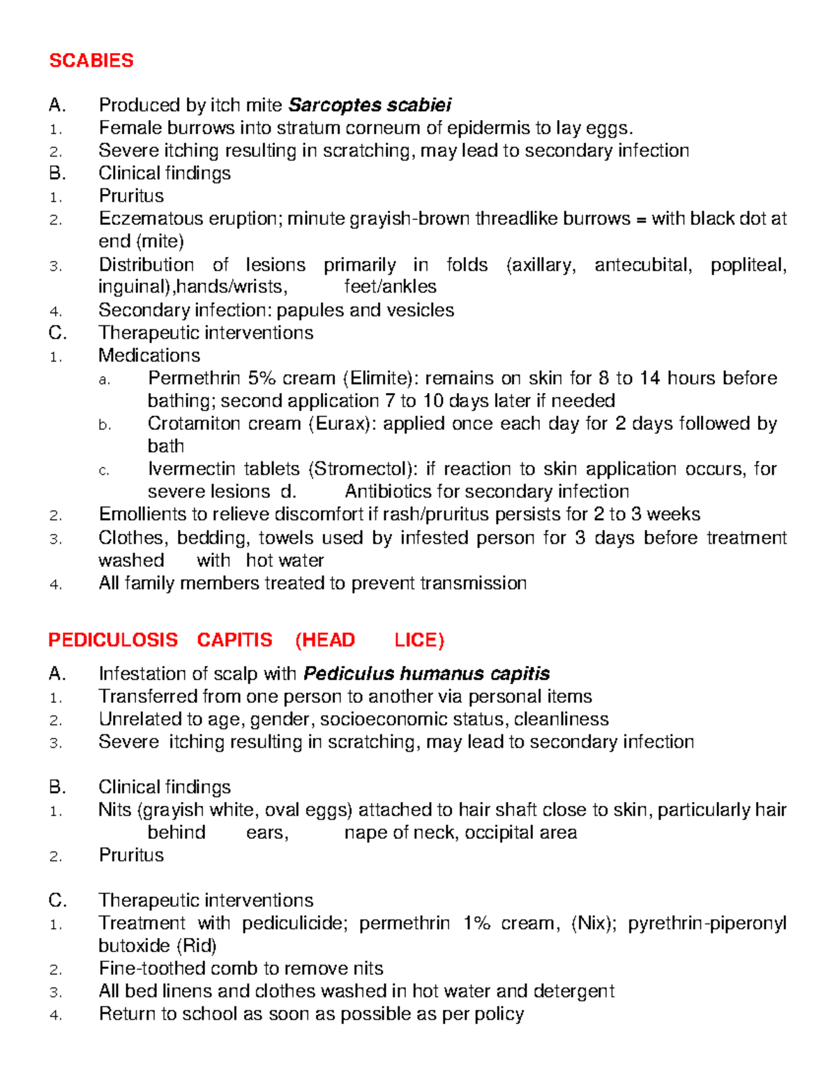 Scabies - summary - SCABIES A. Produced by itch mite Sarcoptes scabiei ...