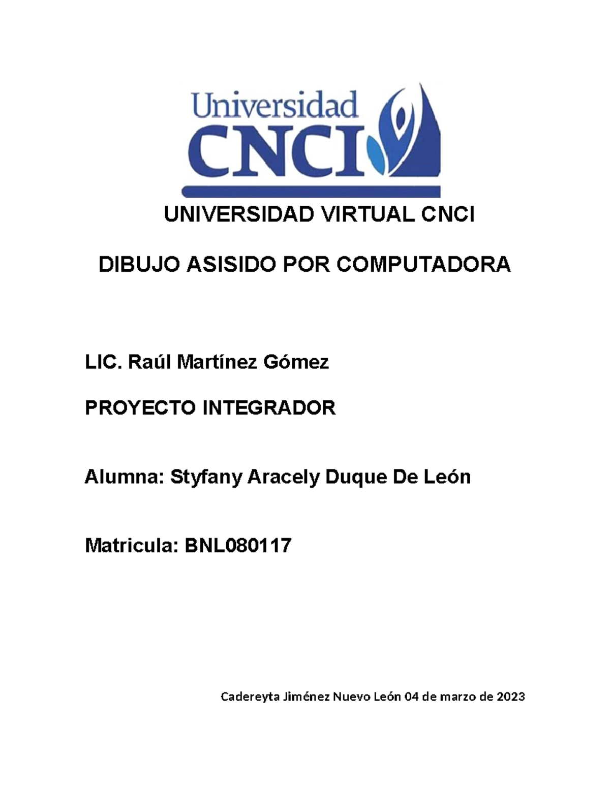 PROYECTO INTEGRADOR DE DIBUJO ASISTIDO POR COMPUTADORA .docx - Dibujo Asistido por Computadora ...