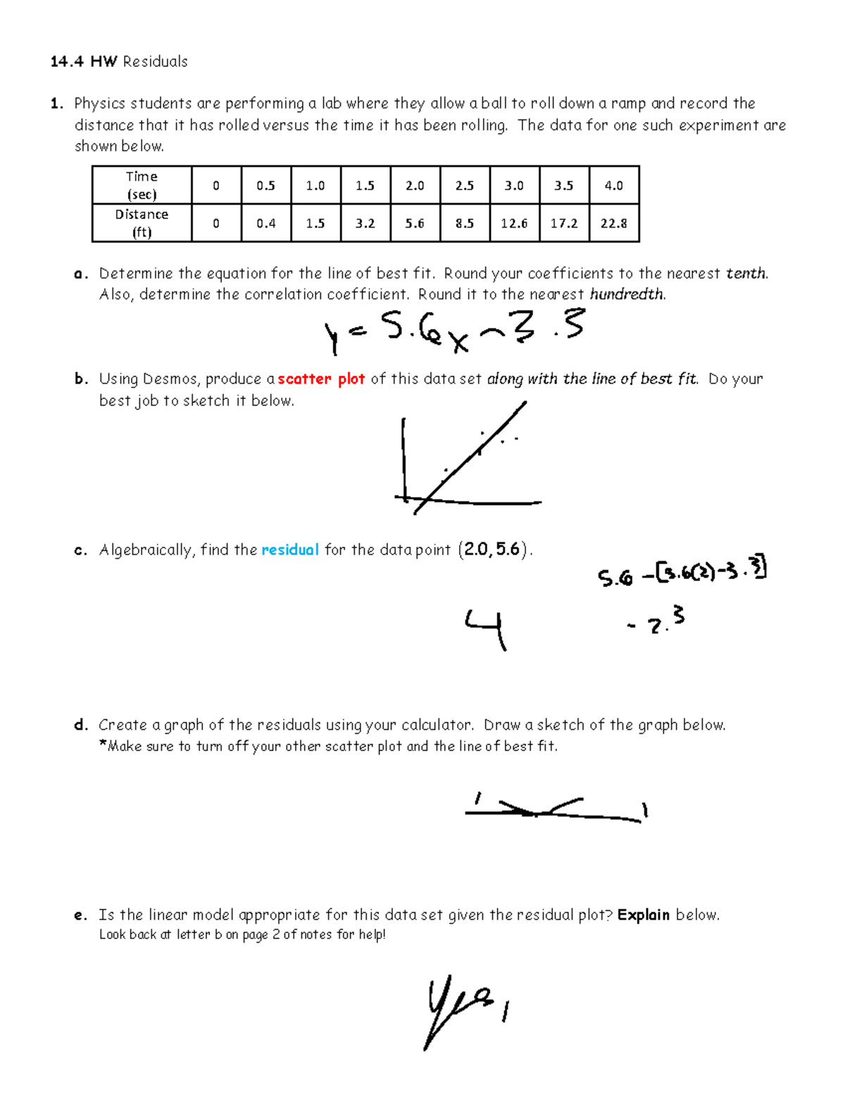 14.4 HW Residuals - Math - 1 4 HW Residuals 1. Physics students are ...