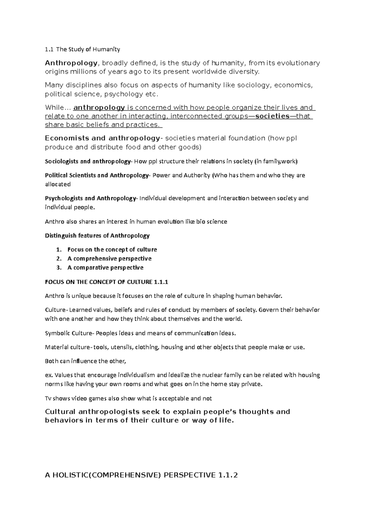 Chapter 1 The Study of Humanity - 1 The Study of Humanity Anthropology ...