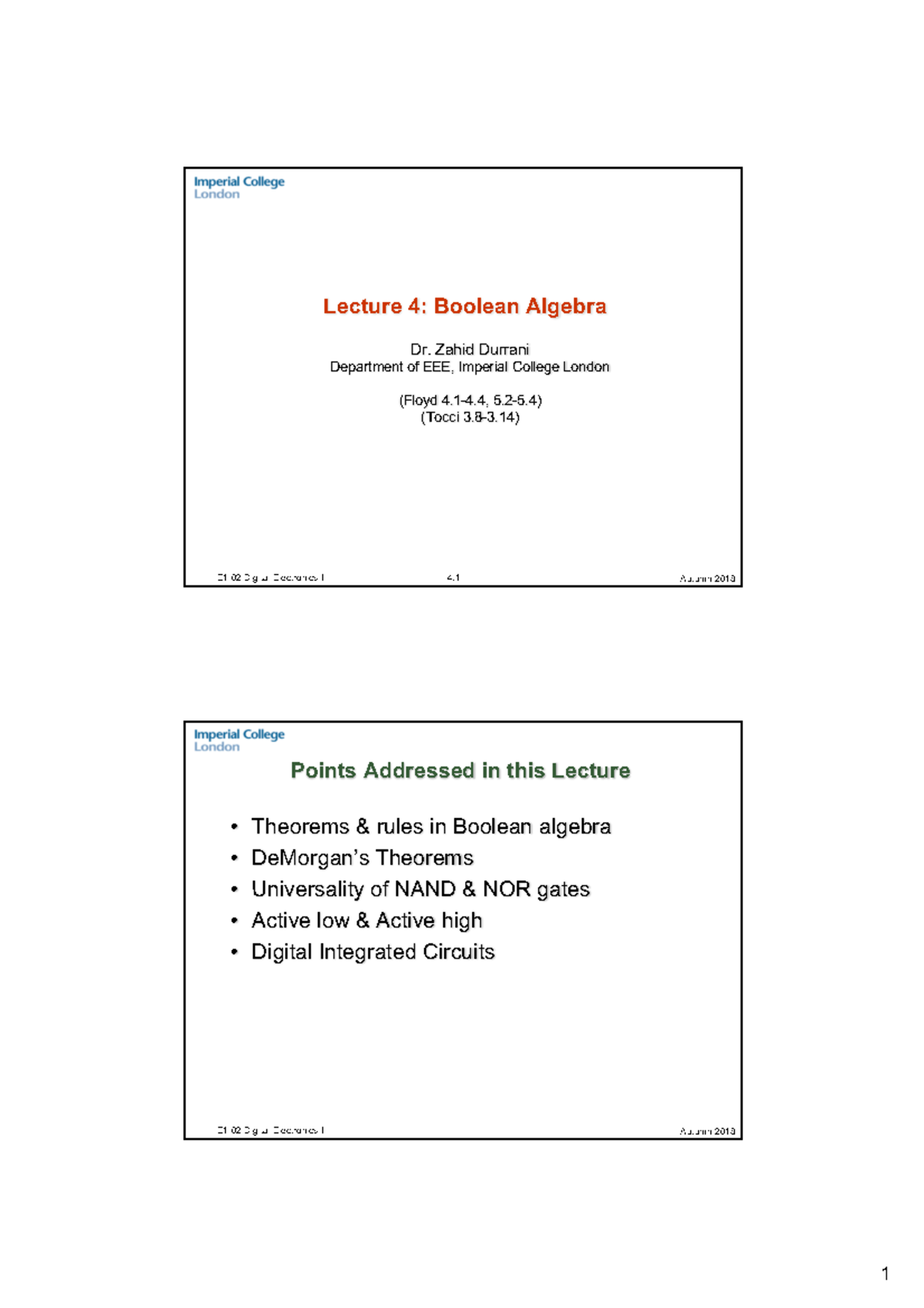 Lecture 4-5 2018 - E1-02 Digital Electronics I 4 Autumn 2018 ...