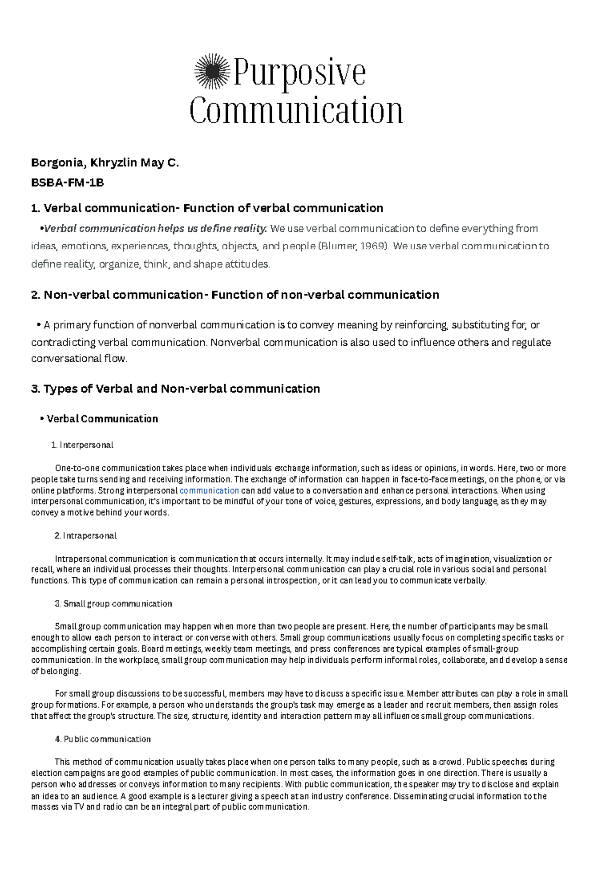 Purposive Communication - Borgonia, Khryzlin May C. BSBA-FM-1B 1 ...