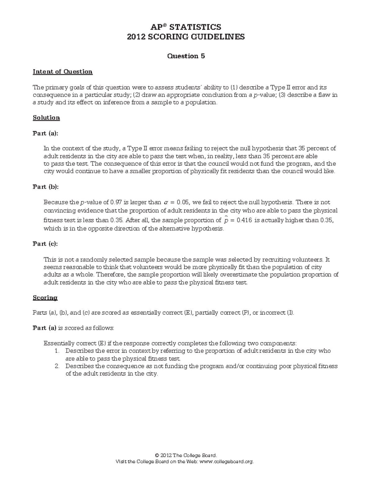 Ch.9 Frappy Scoring Guidelines - AP® STATISTICS 2012 SCORING GUIDELINES ...