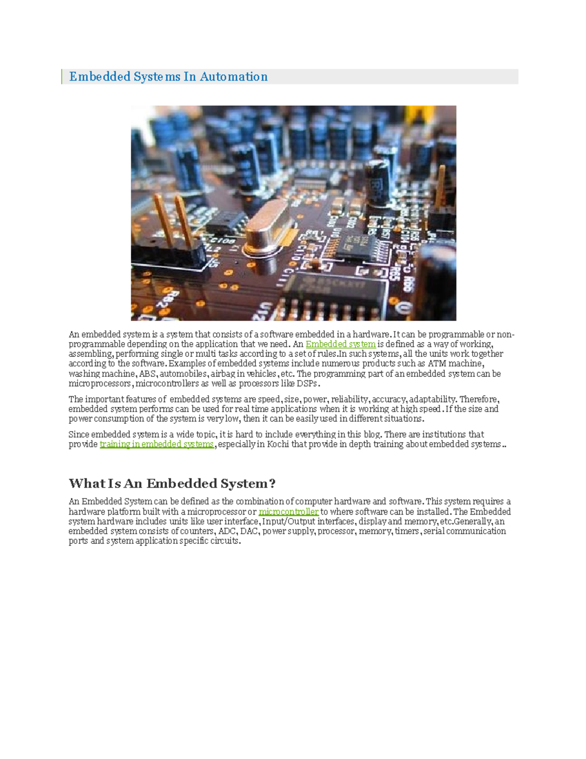 Embedded sytem - xxccxz - Embedded Systems In Automation An embedded system is a system that ...