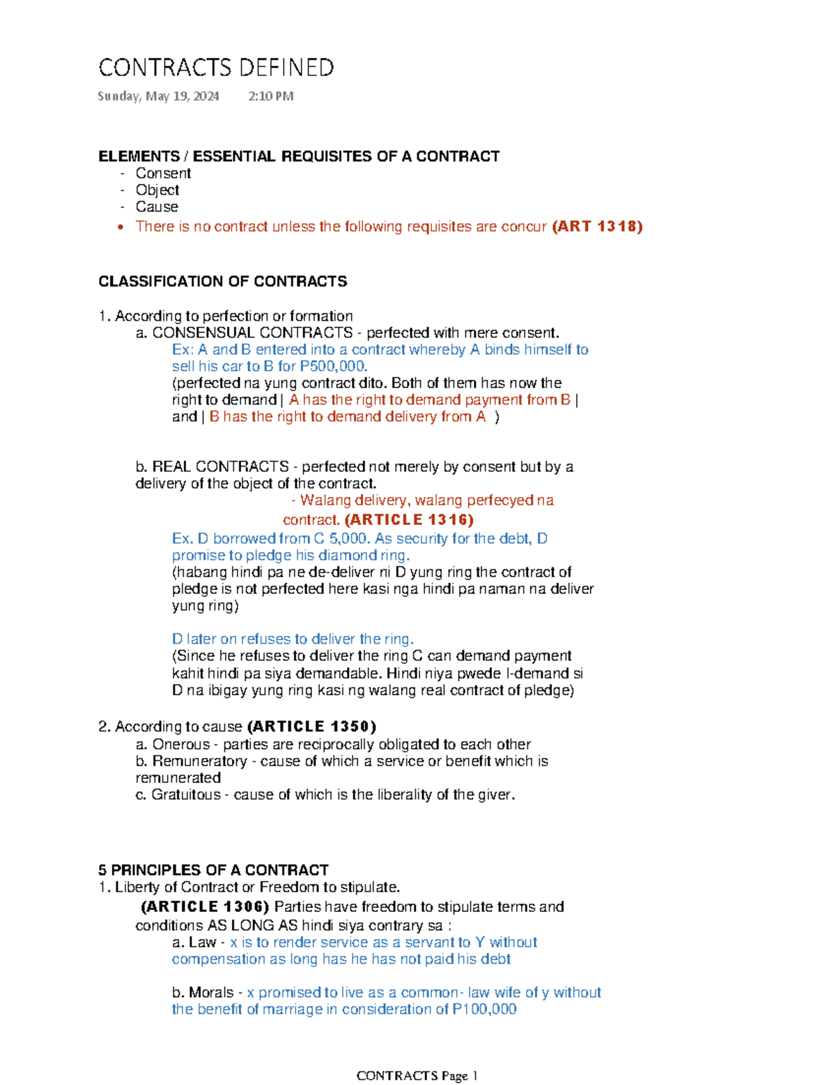 Contracts - Consent Object Cause There is no contract unless the ...