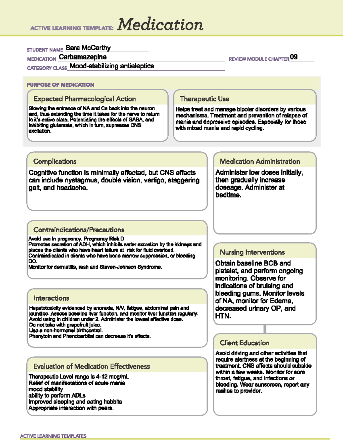Carbamazepine 9 - ALT for ATI - 111 - Studocu