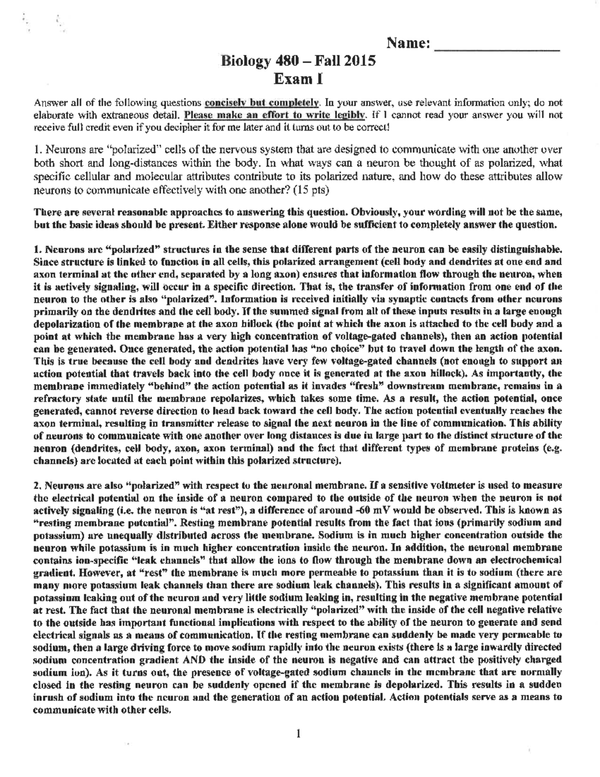 Example exam I - Answers - BIO 480 - Studocu