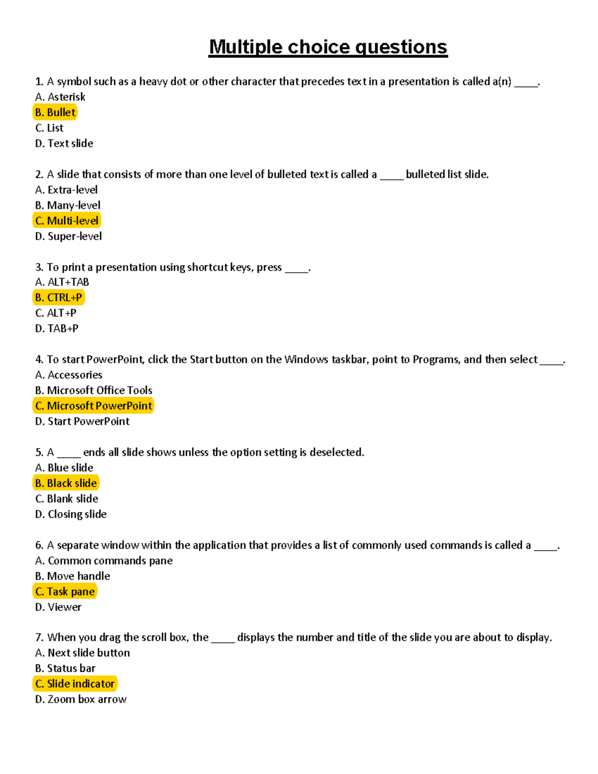 Power Point Questions - Multiple choice questions 1. A symbol such as a ...