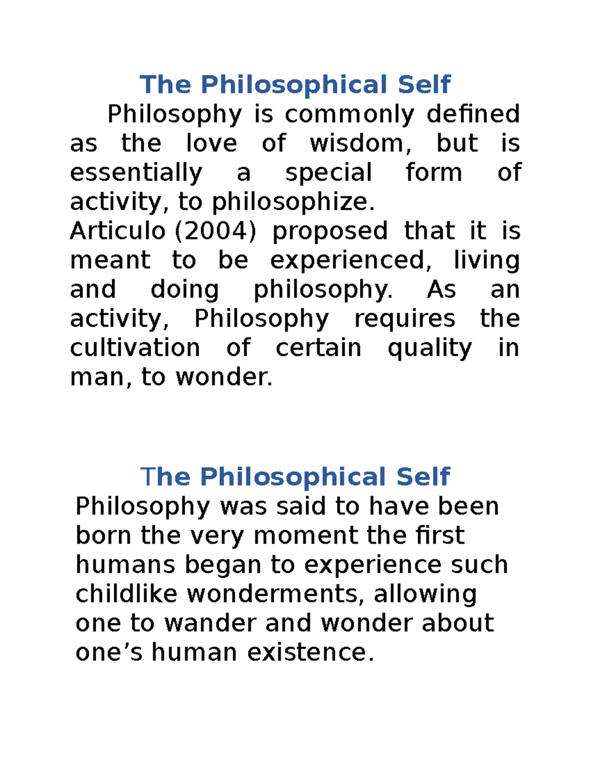 Note#1-(UTS) - none - The Philosophical Self Philosophy is commonly ...