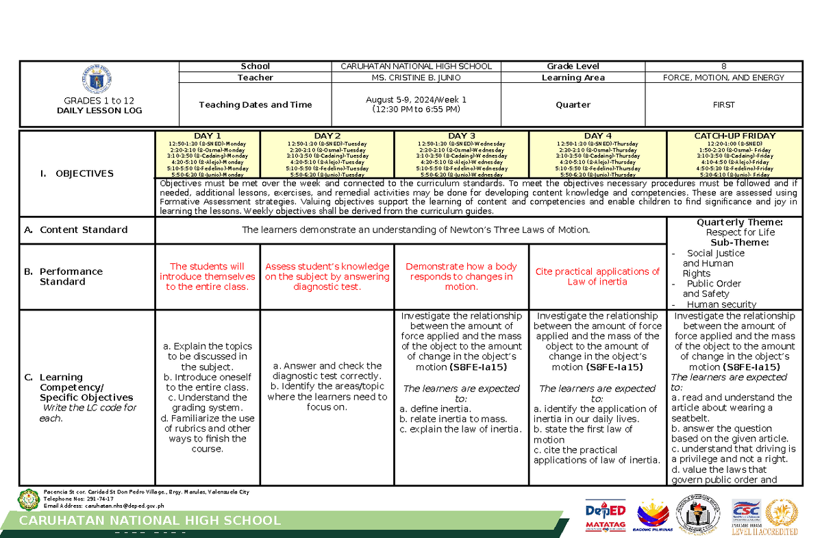 Science-DLL-with- Reflection 2024-2025 WEEK 1 - Pacencia St cor ...