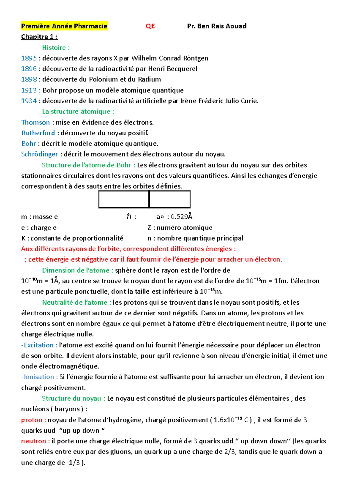 Chapitre 1 QE-Ben Rais - Première Année Pharmacie QE Pr. Ben Rais Aouad ...