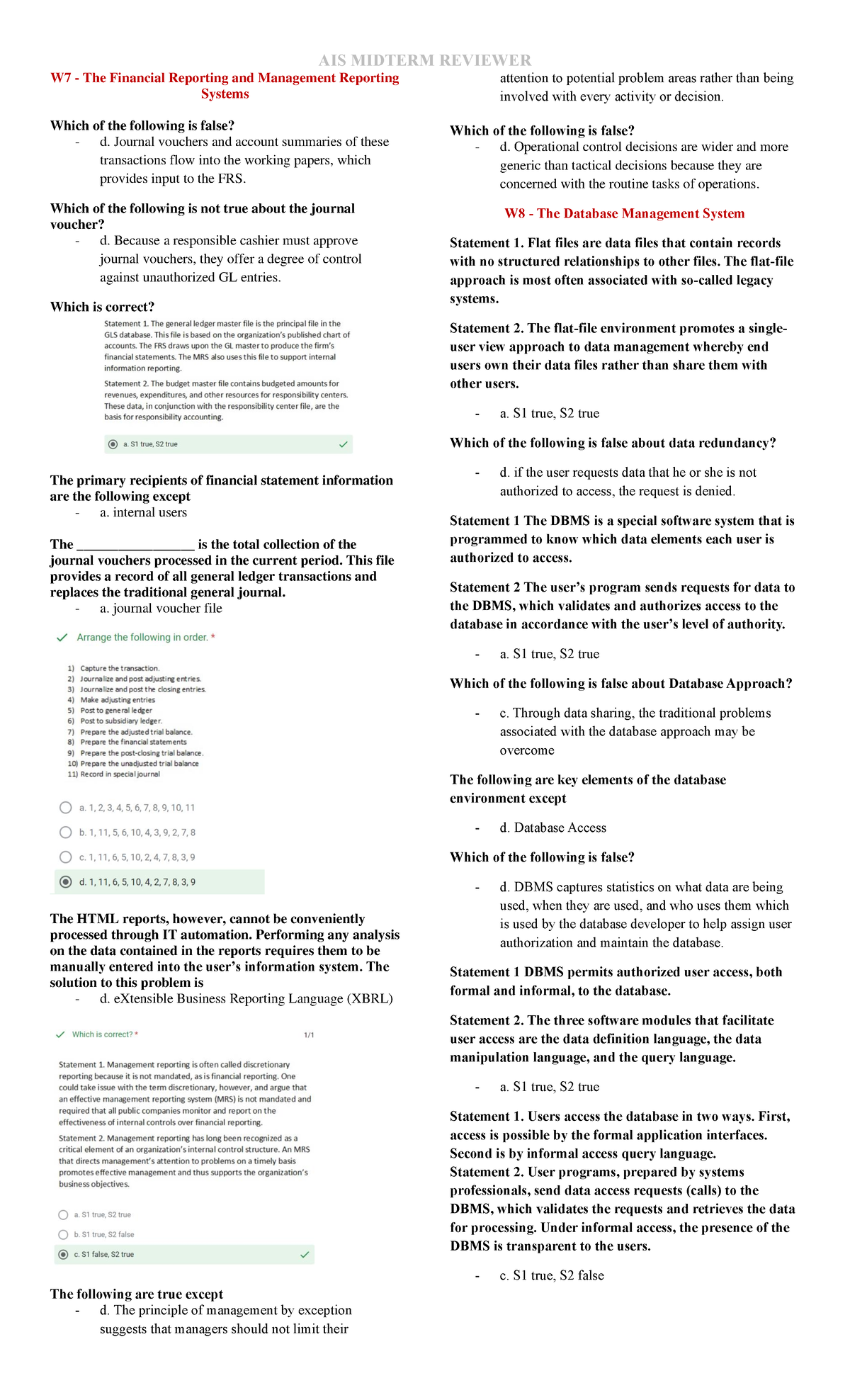 AIS Midterm Reviewer - AIS MIDTERM REVIEWER W7 - The Financial Reporting and Management ...
