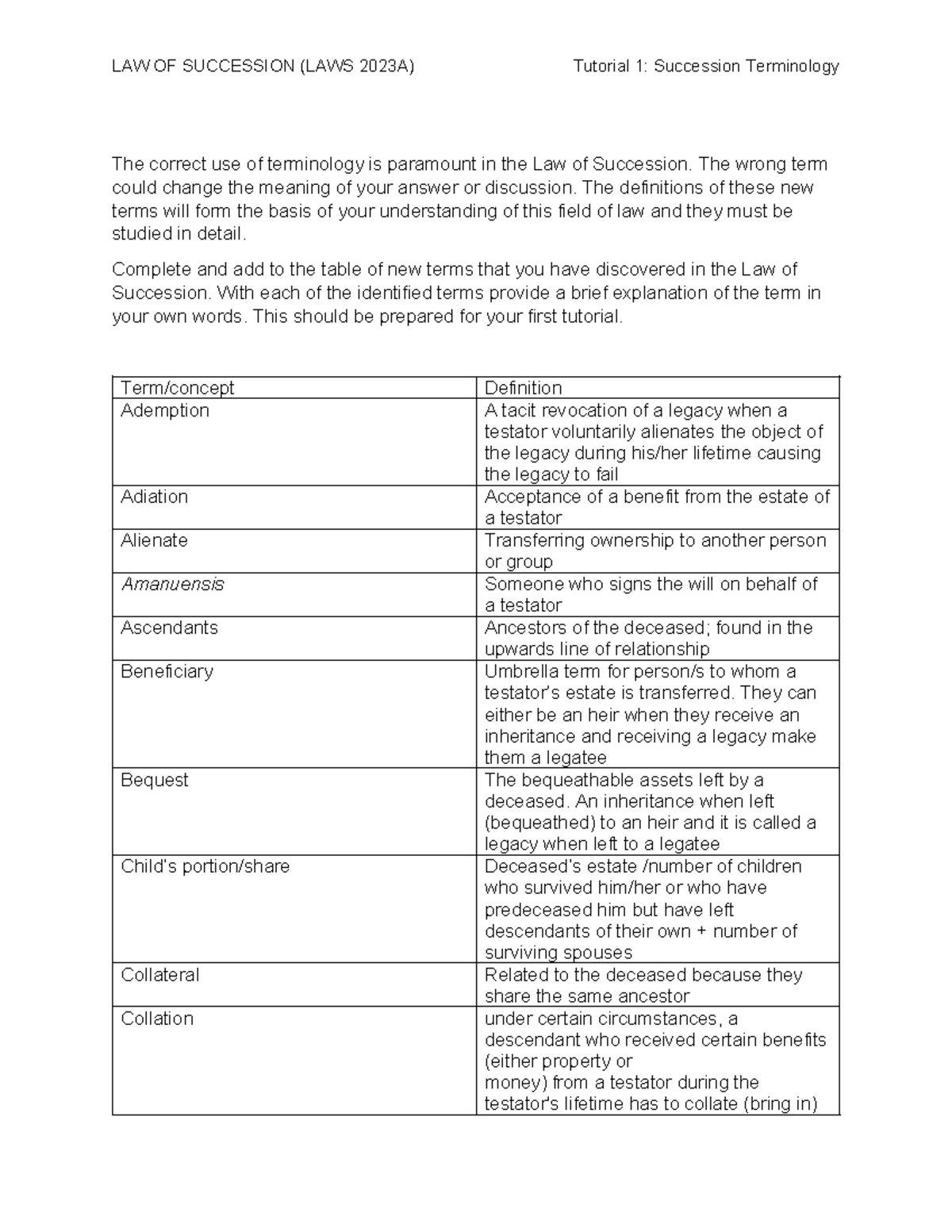 Tutorial 1 Terminology - The correct use of terminology is paramount in ...