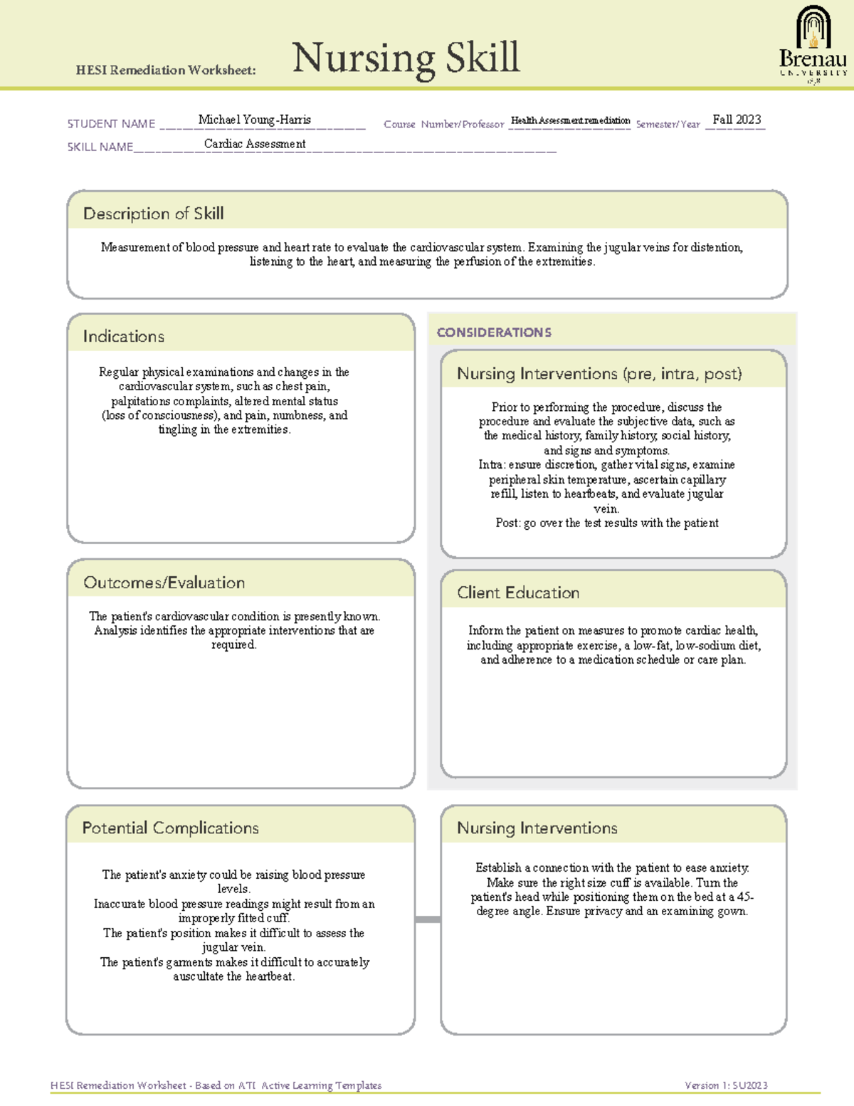 Nursing Skill - ATI - HESI Remediation Worksheet - Based on ATI Active ...